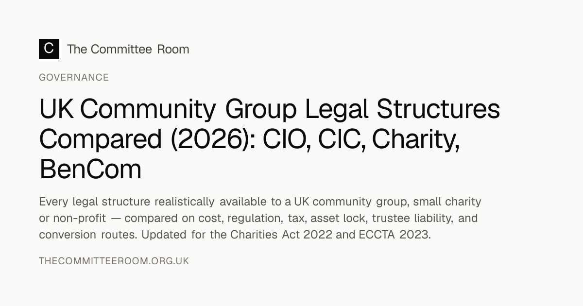 UK Community Group Legal Structures Compared (2026): CIO, CIC, Charity ...
